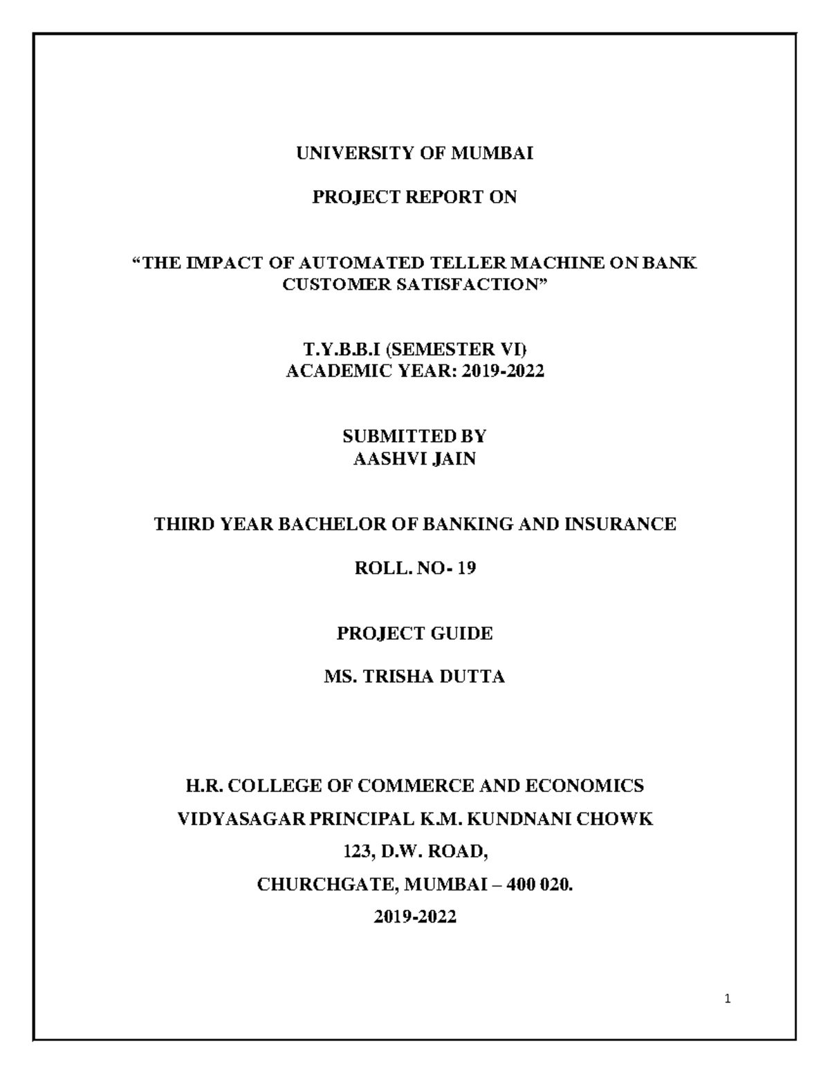 Tybbi-19- Aashvi JAIN - An essay - UNIVERSITY OF MUMBAI PROJECT REPORT ...