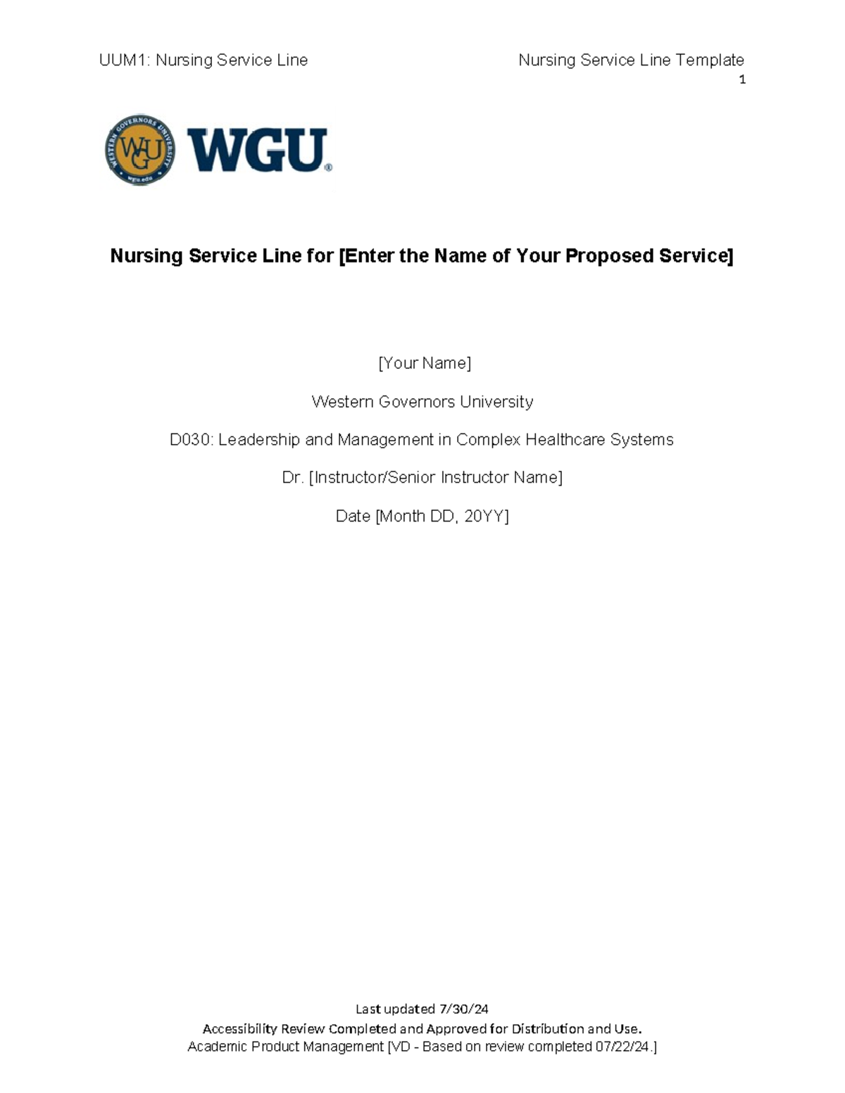 Nursing Service Line Concept Proposal - WGU D030 - Studocu