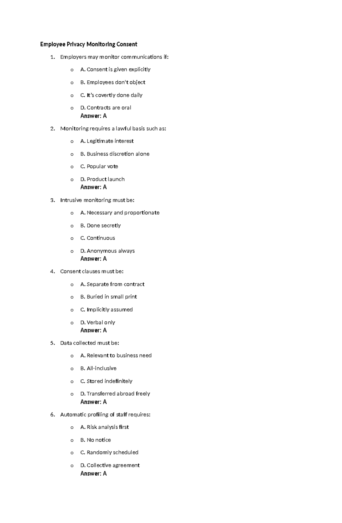Employee Privacy Monitoring Consent Guidelines - Studocu