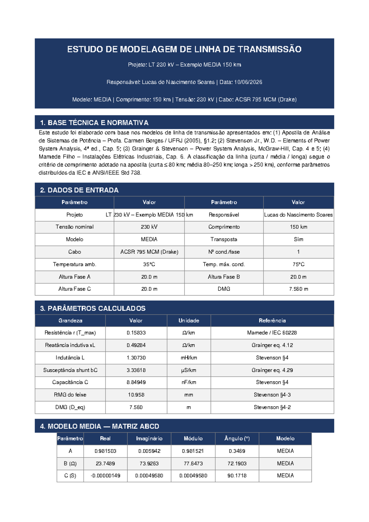 Relatório de Modelagem de Linha de Transmissão LT 230 kV - Exemplo ...