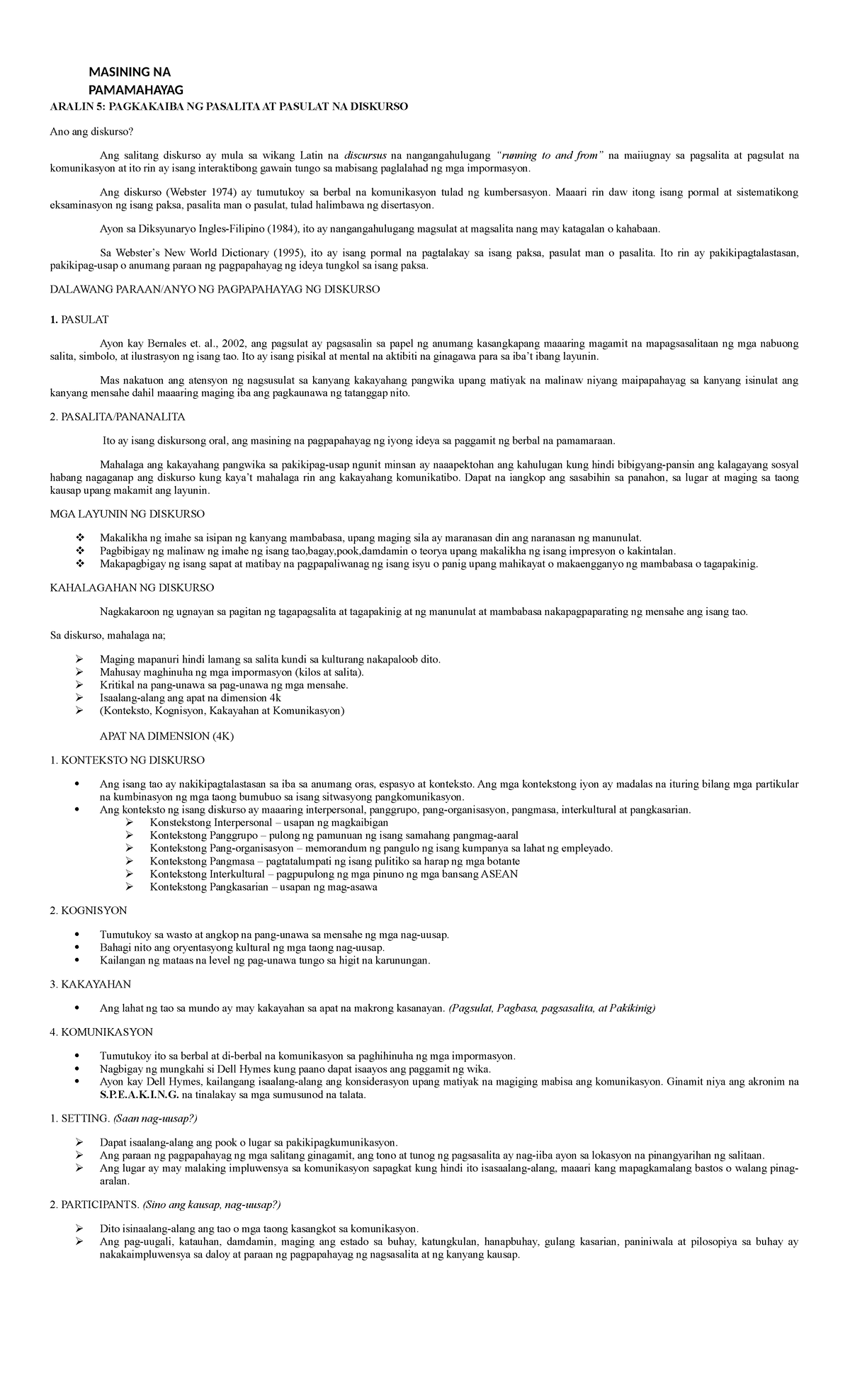 Midterm - Masining na Diskurso: Pagkakaiba ng Pasalita at Pasulat - Studocu