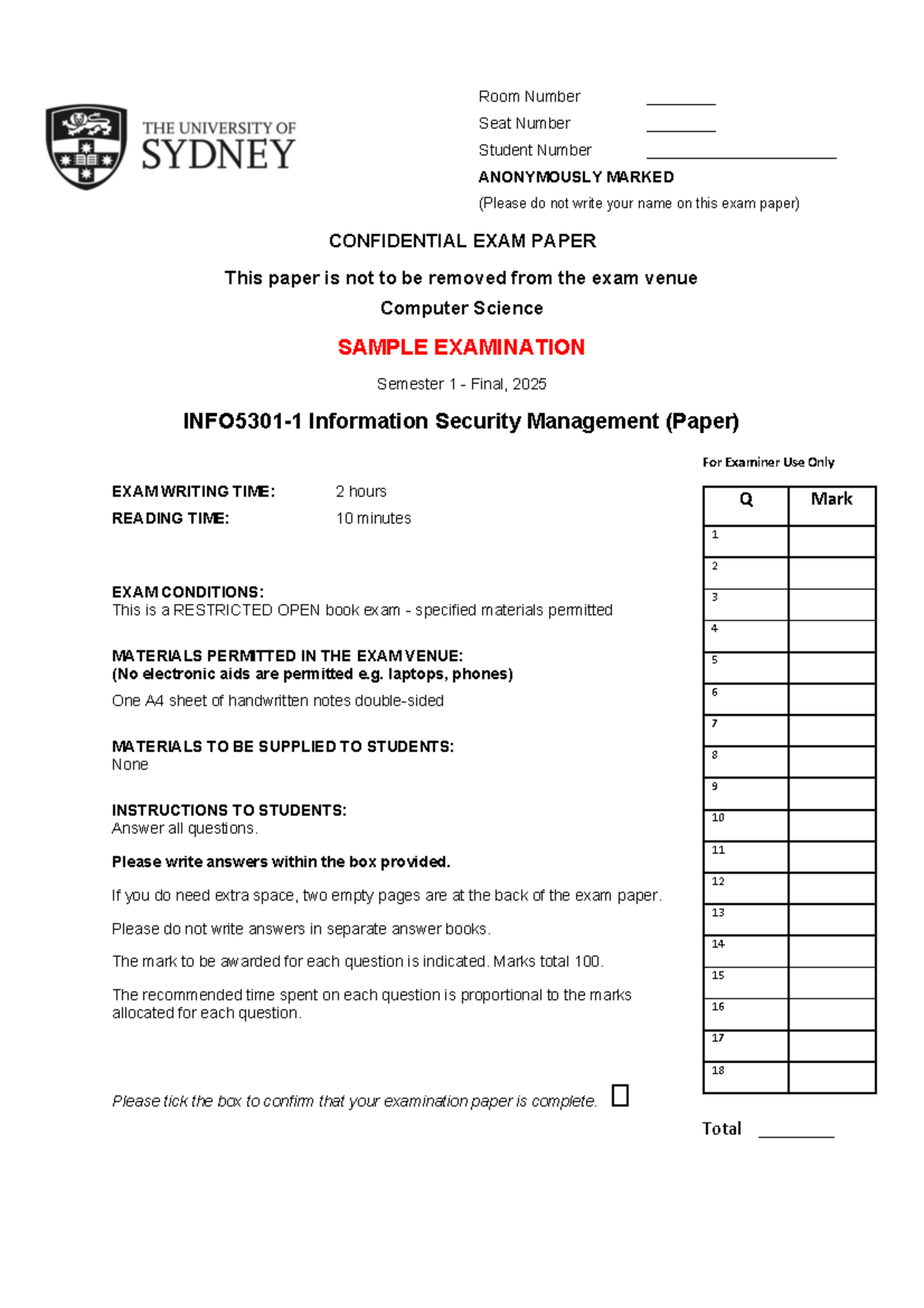Sample Exam INFO5301 - Information Security Management Final 2025 - Studocu