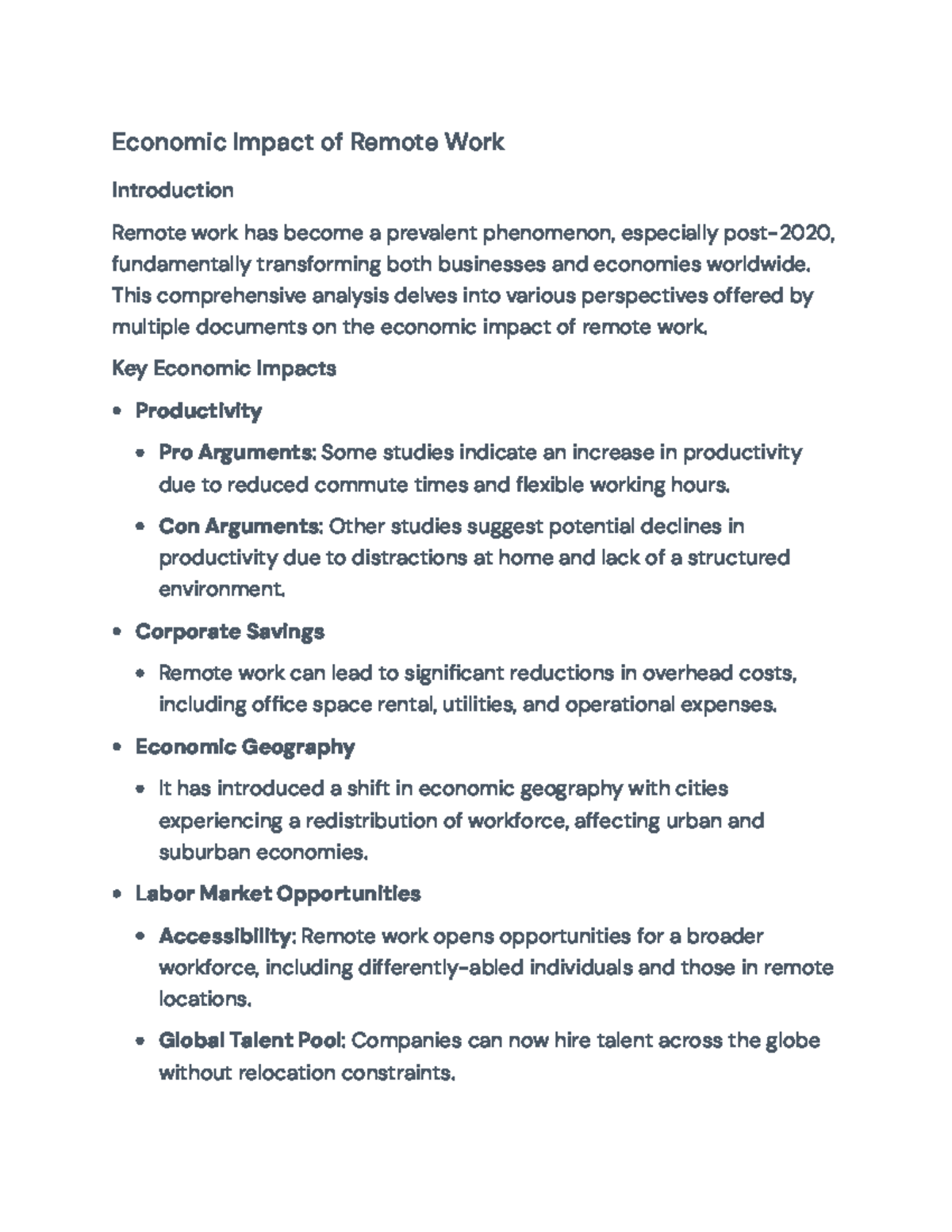 Economic Impact of Remote Work: Analysis and Future Prospects ...