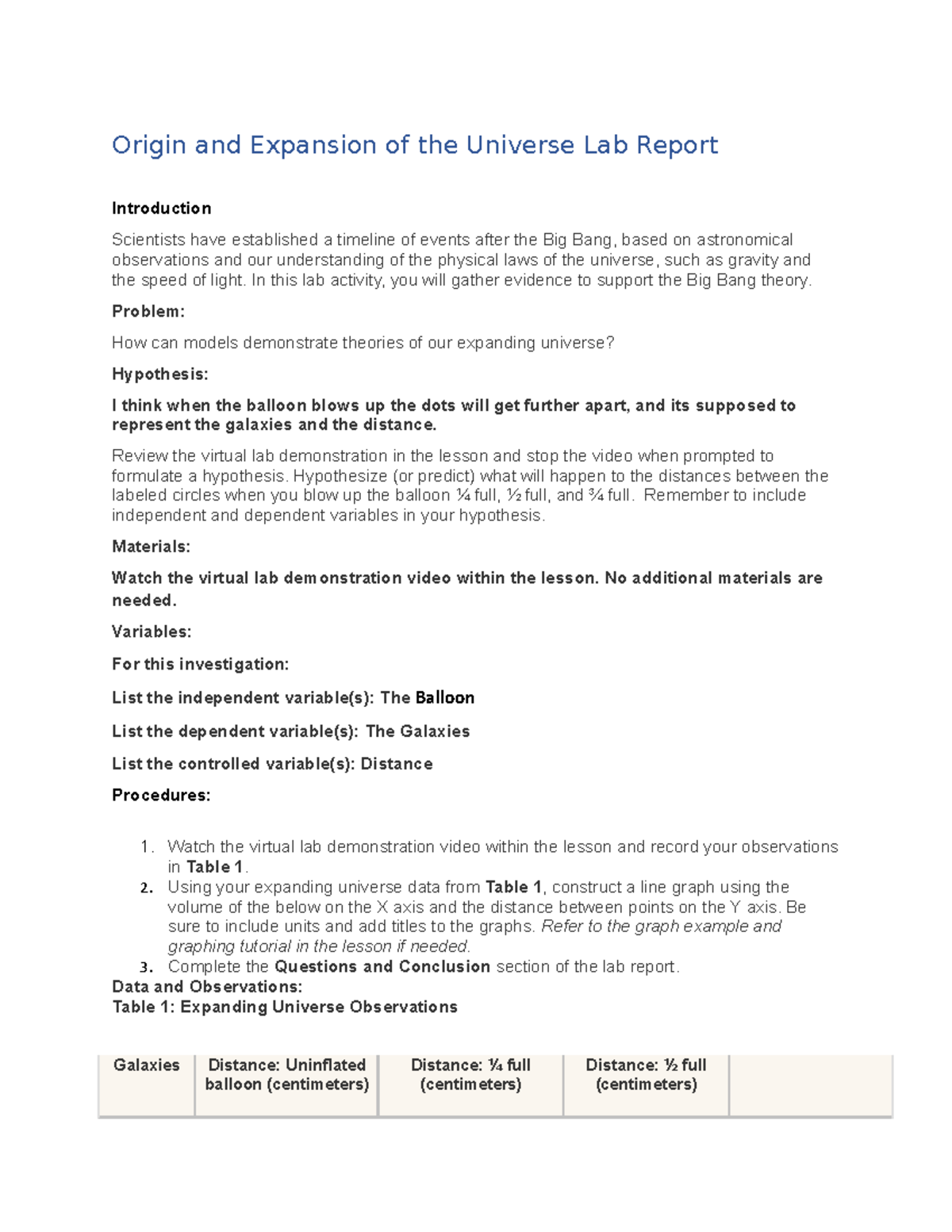 Lab Report: Origin & Expansion of the Universe (Lab-1) - Studocu