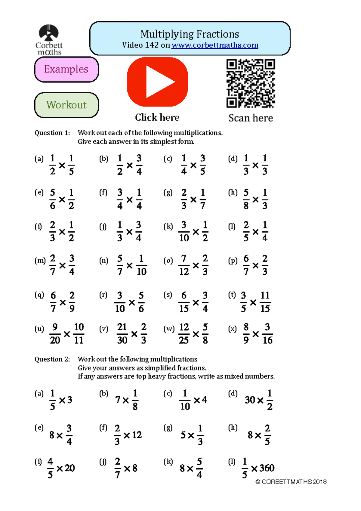 Multiplying Fractions: Video 142 Exercises and Solutions - Studocu