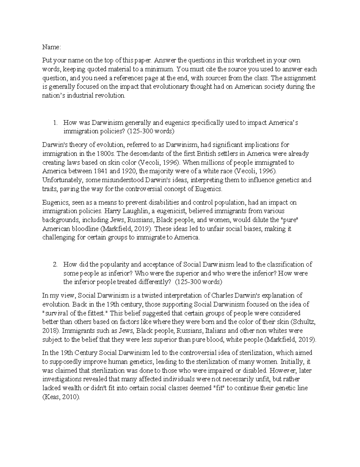 HIS-144-RS-Darwinism's Impact on American Society Worksheet - Studocu