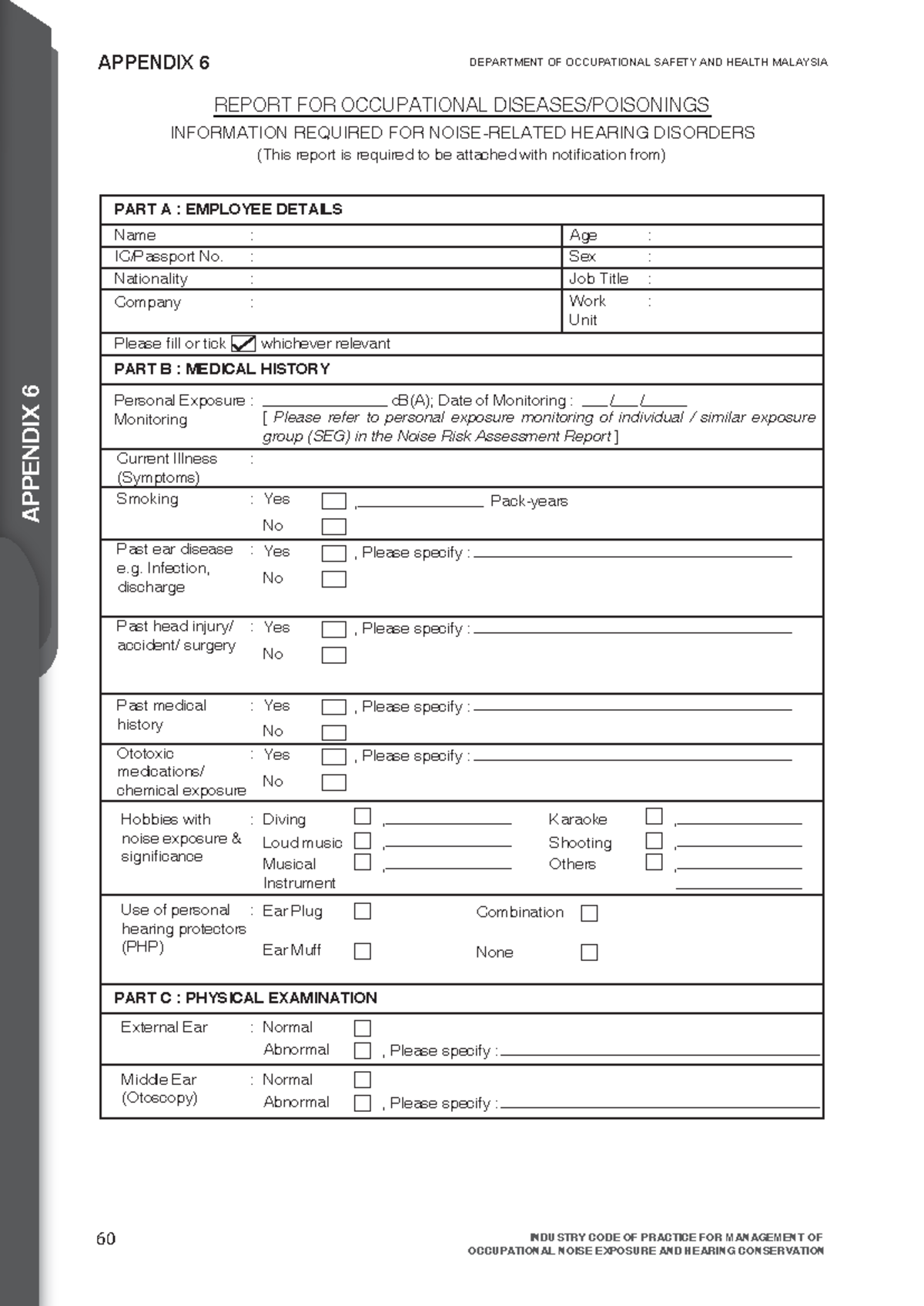 Noise assesment - APPENDIX 6 60 APPENDIX 6 PART A : EMPLOYEE DETAILS ...