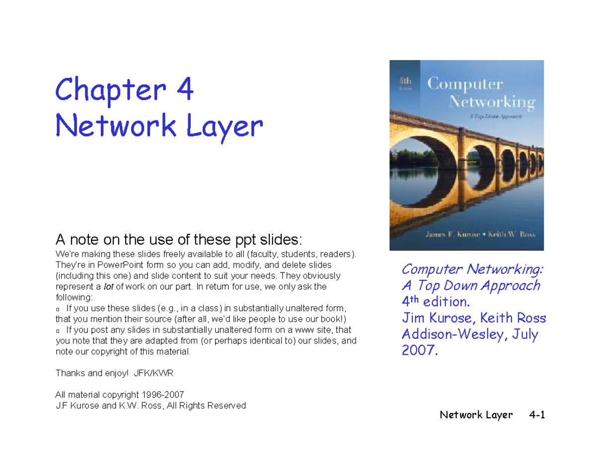 Chapter 4: Network Layer Overview - Computer Networking (4th Ed) - Studocu