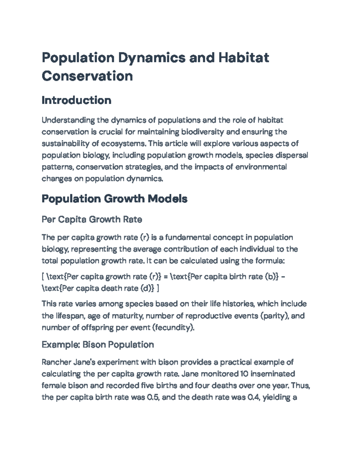 Population Dynamics and Habitat Conservation: Strategies for ...