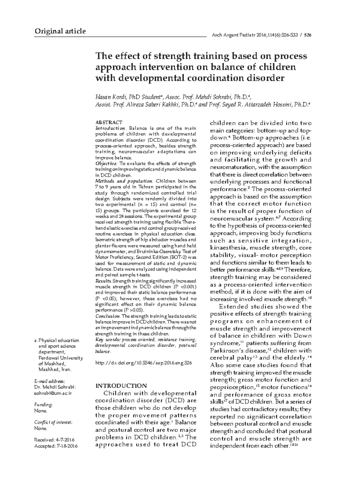 The effect of Strength Training on Balance in Children with DCD: A ...