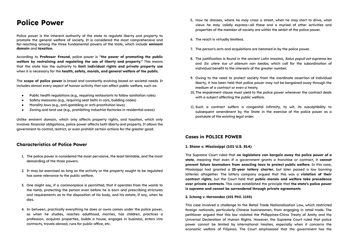 Consti%202%20 Midterm%20 Reviewer - Police Power Police power is the ...