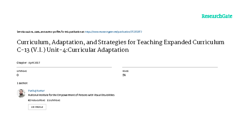 Curriculum Adaptation Strategies for Teaching V.I. Students - B.Ed. Spl ...