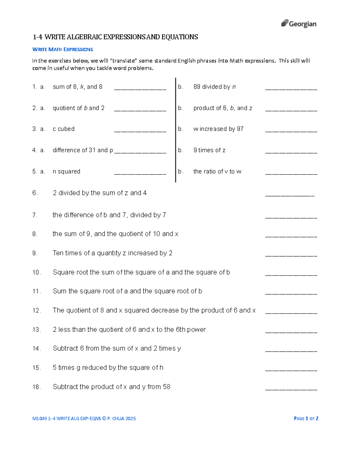 M1049 4 Write Algebraic Expressions & Equations - Studocu