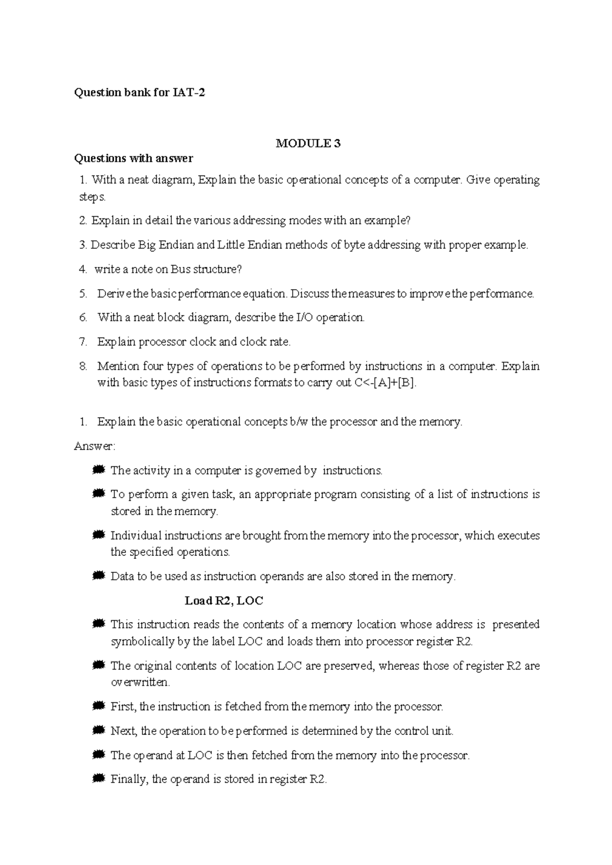 DD&CO IAT-2 Question Bank: Computer Architecture Concepts and ...