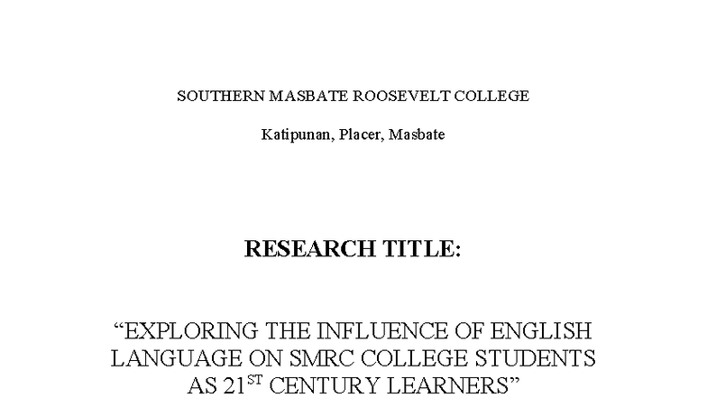 The Influence of English Language on SMRC Students as 21st Century ...