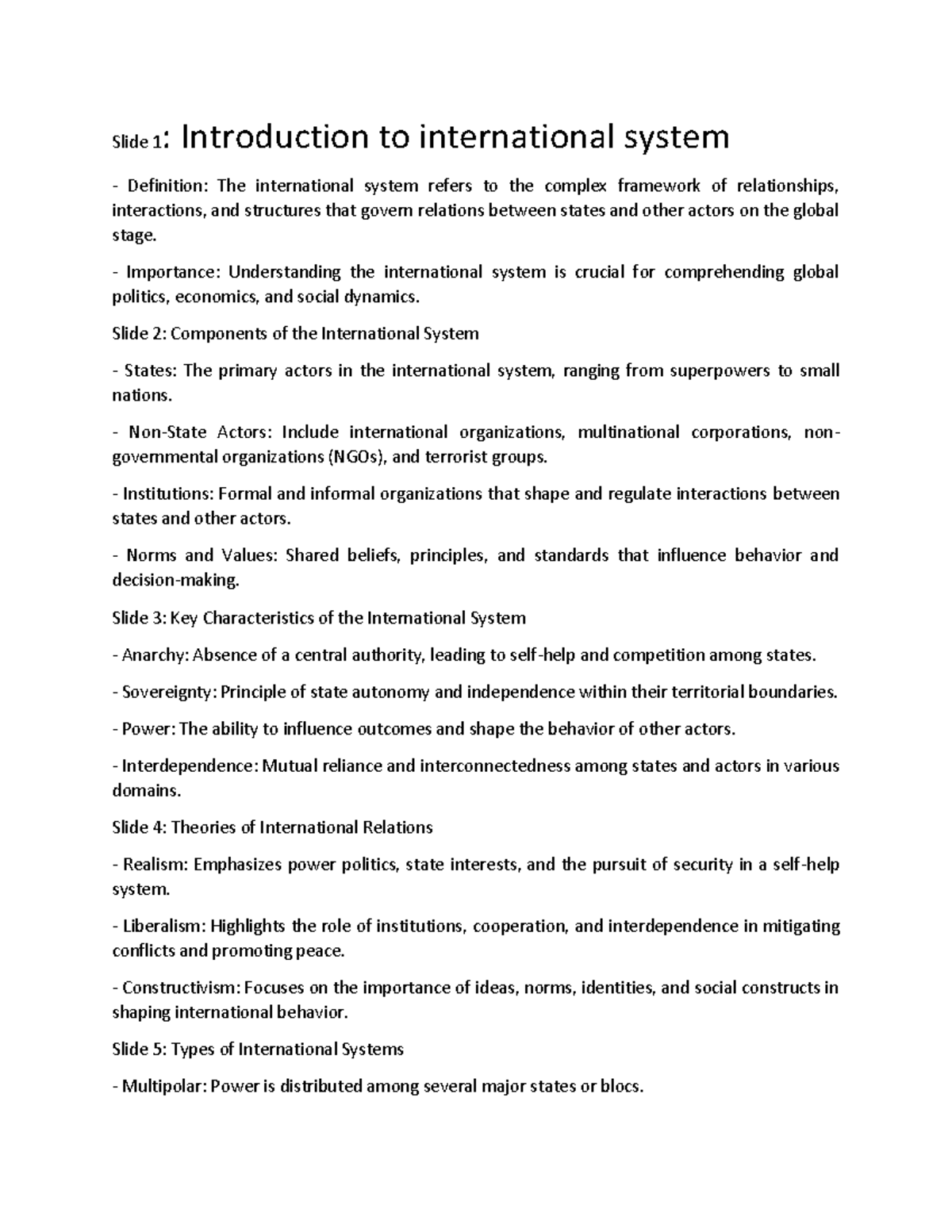 System tw0 - Slide 1: Introduction to international system Definition ...