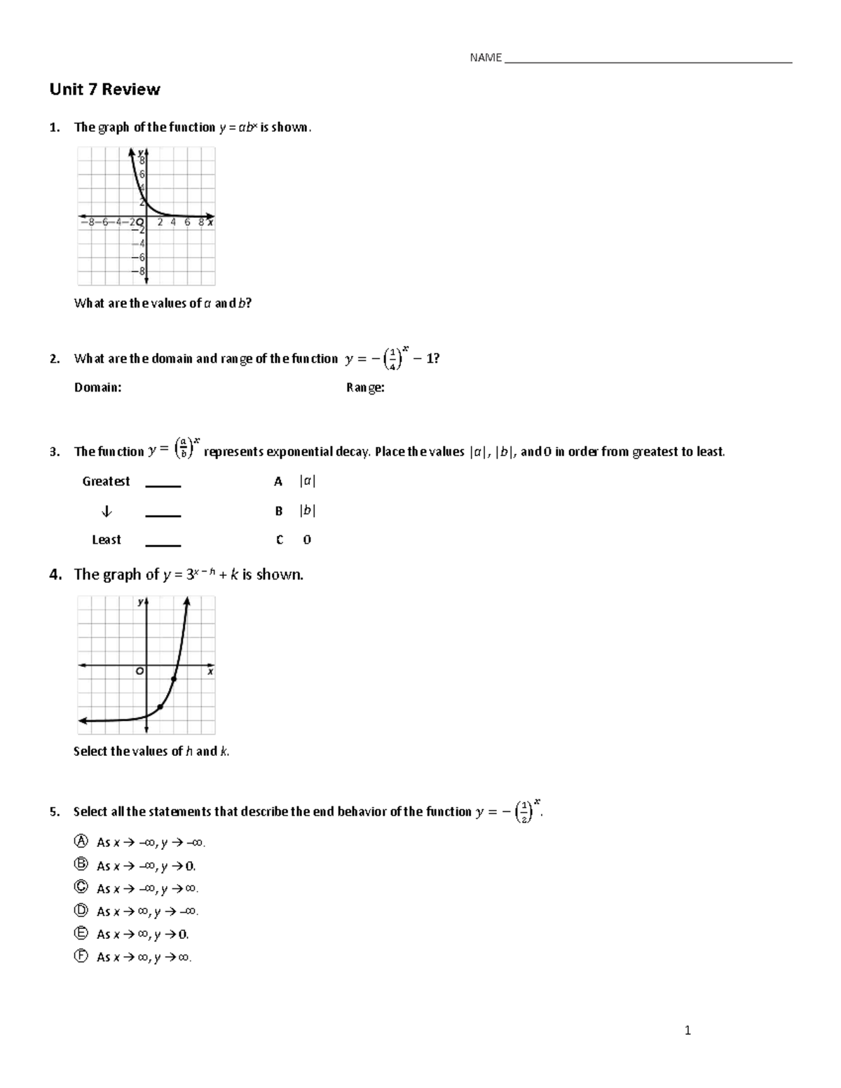 Unit 7 review - Math exam preparation and problem-solving guide - Studocu