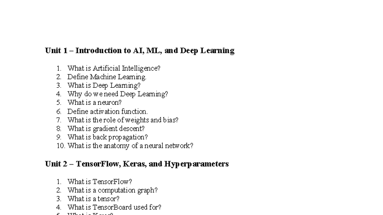 Deep Learning Concepts and Techniques: AI, ML, and CNNs Overview - Studocu