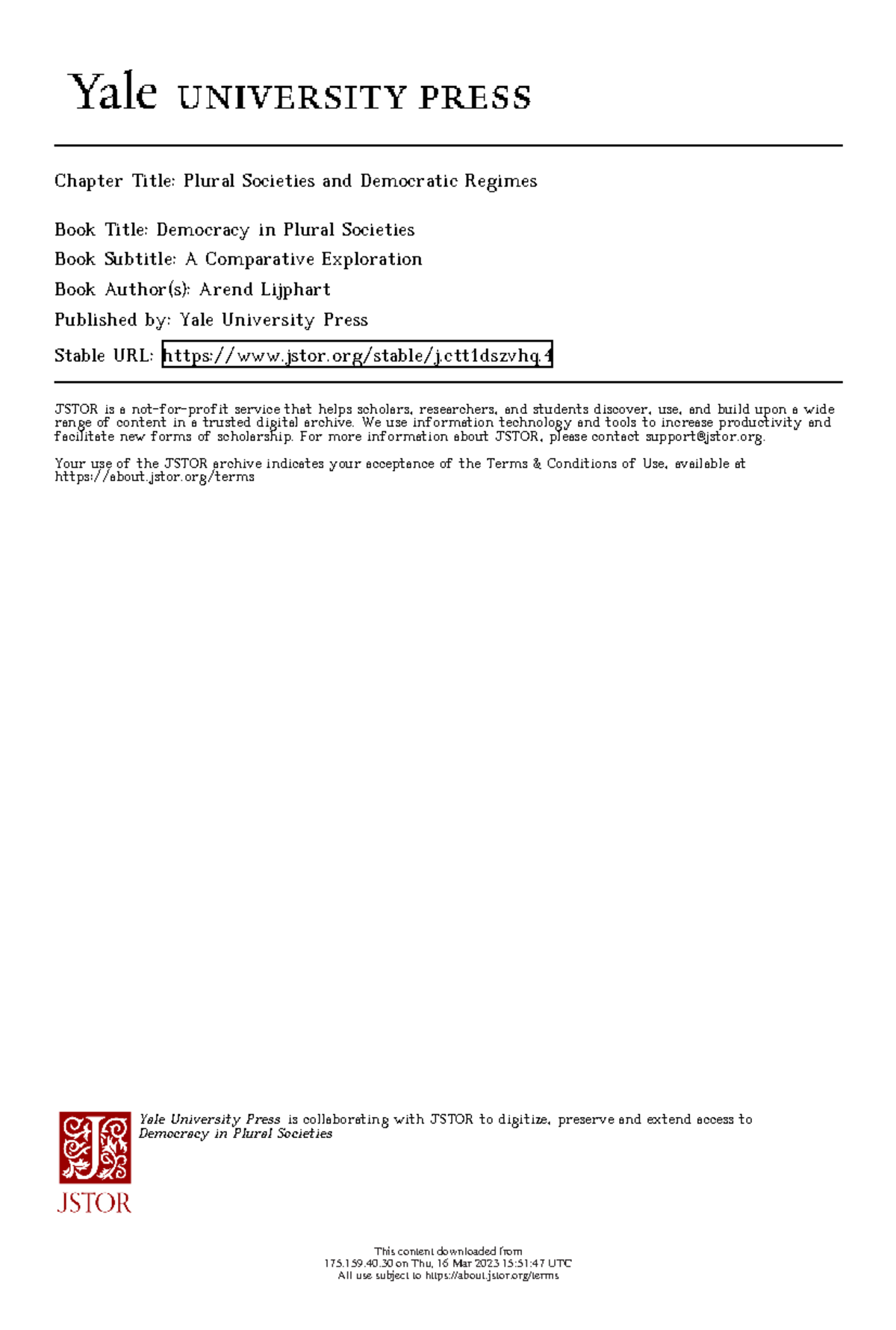 1-25 - GOOD - Chapter Title: Plural Societies and Democratic Regimes ...