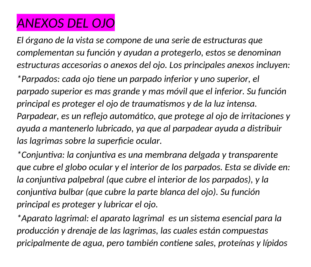 Anexos del Ojo: Estructuras y Funciones - MORFO - Studocu
