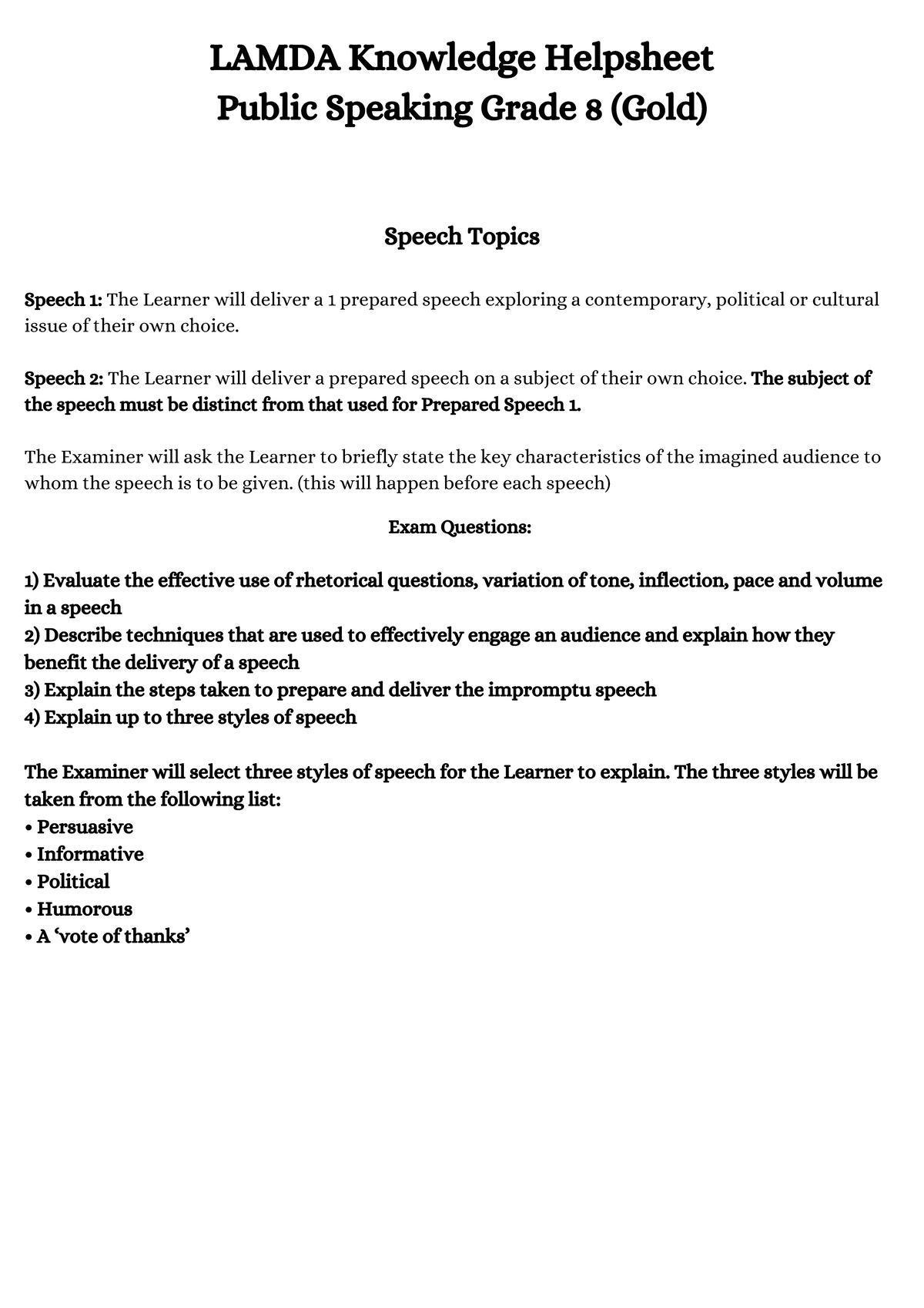 Grade 8 LAMDA Public Speaking Exam Prep Guide - Studocu