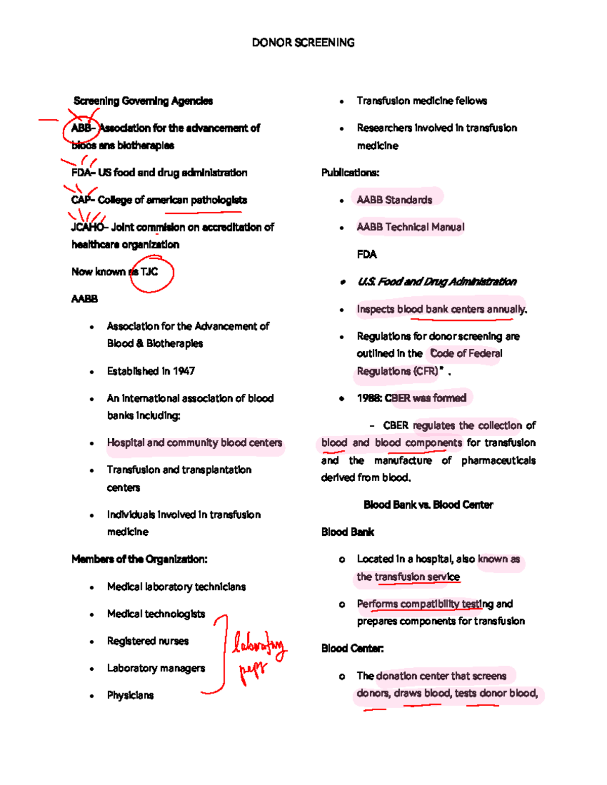 DONOR SCREENING: Guidelines and Regulations for Transfusion Medicine ...