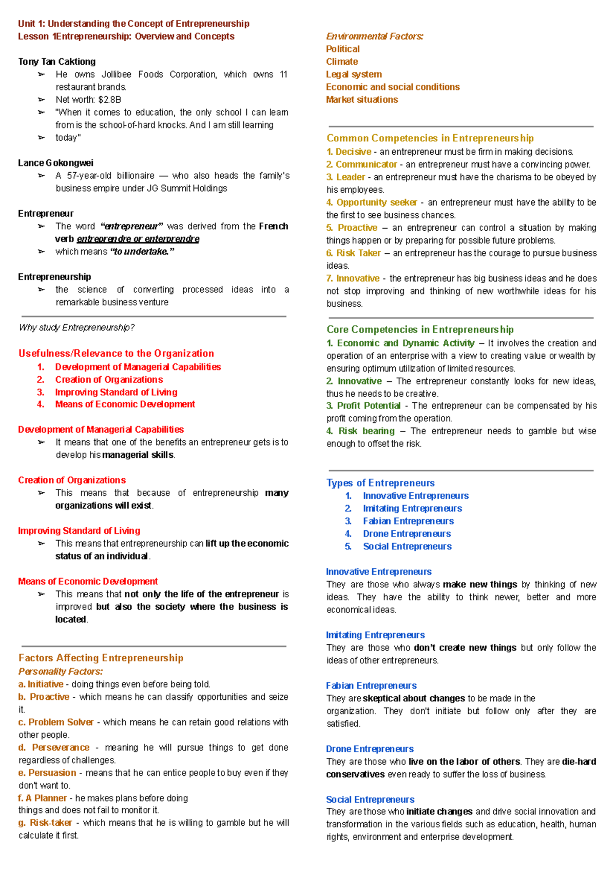 ENT 101: Midterm Study Notes on Entrepreneurship Concepts - Studocu