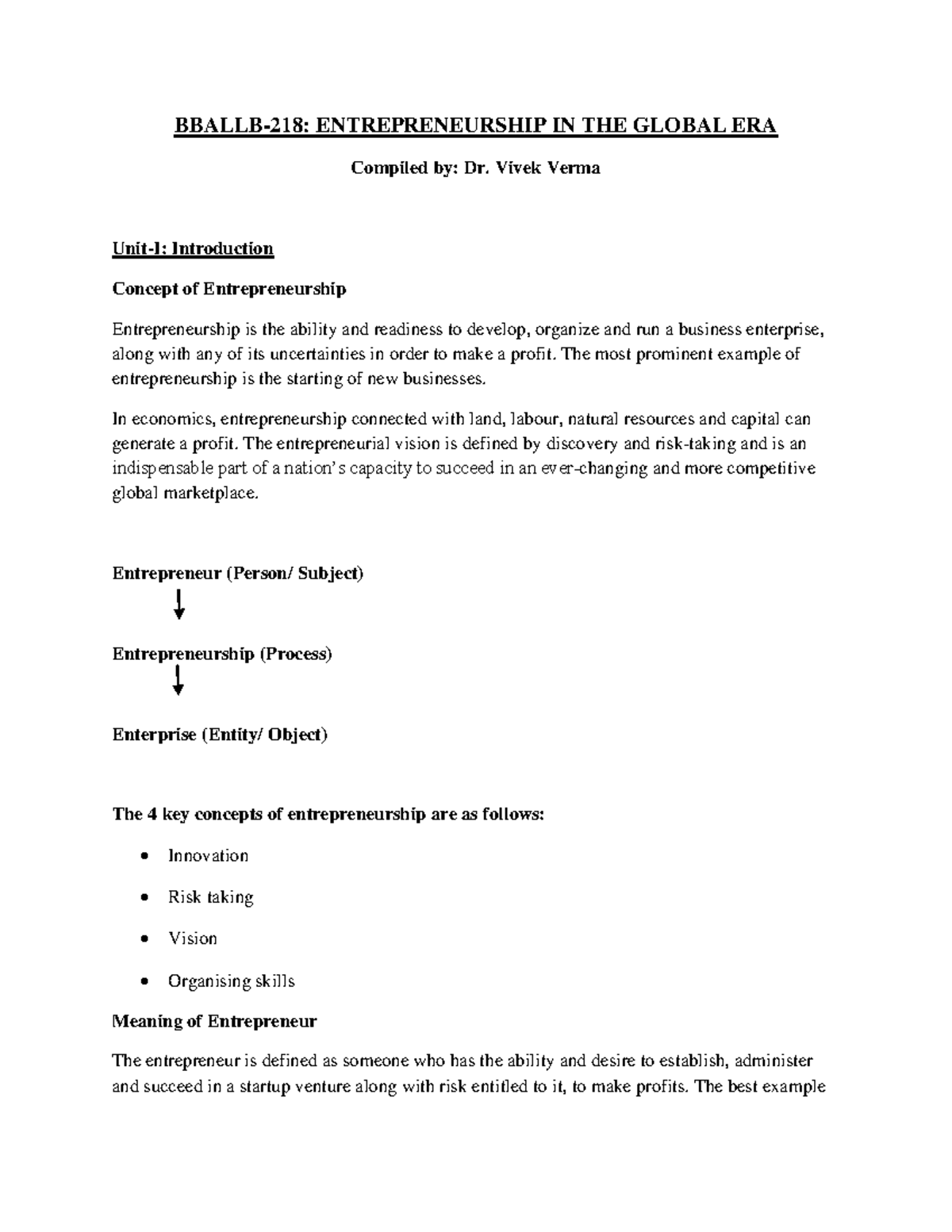 ENT 101: Entrepreneurship Concepts and Global Impact Notes - Studocu