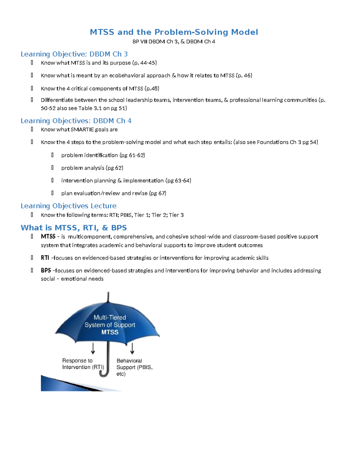 MTSS & Problem-Solving Model: Insights from DBDM Ch 3 & 4 - Studocu