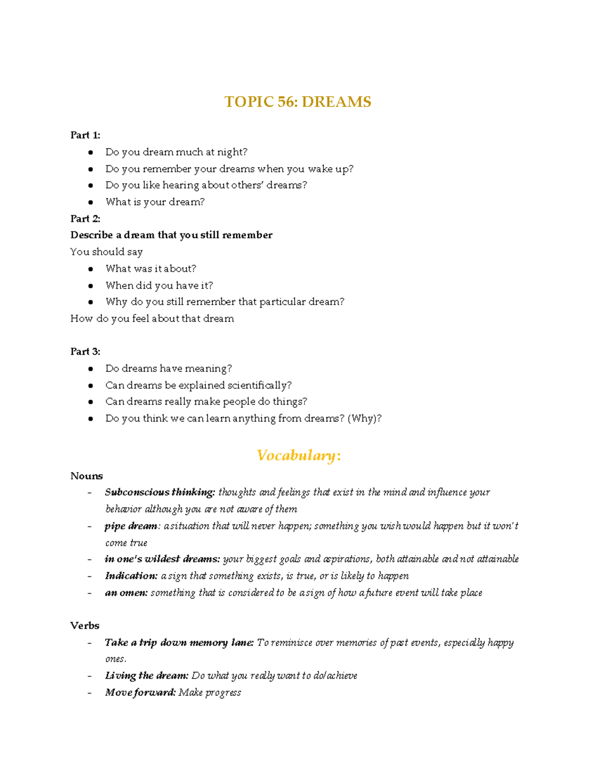 Topic 56: Dreams - Exploring Meaning and Memories - Studocu