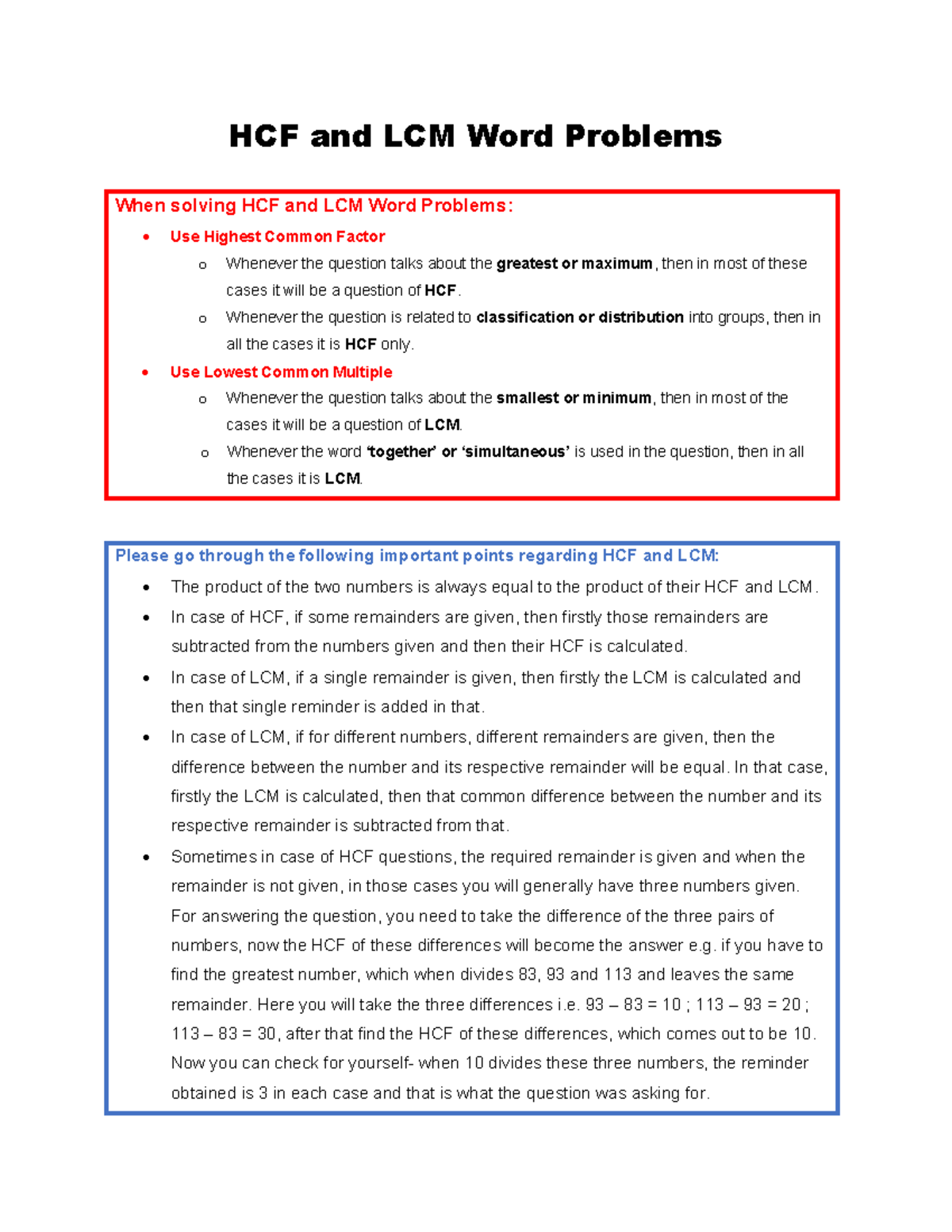 HCF and LCM Word Problems: Key Concepts and Strategies - Studocu