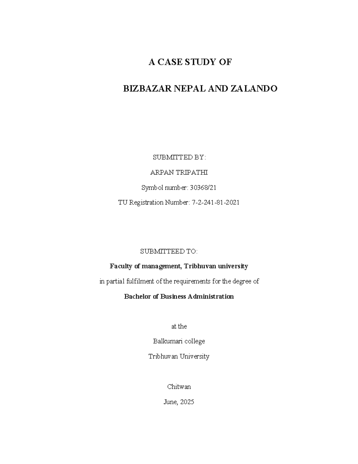 Case Study: BizBazar Nepal vs. Zalando - BBA 2025 Analysis - Studocu