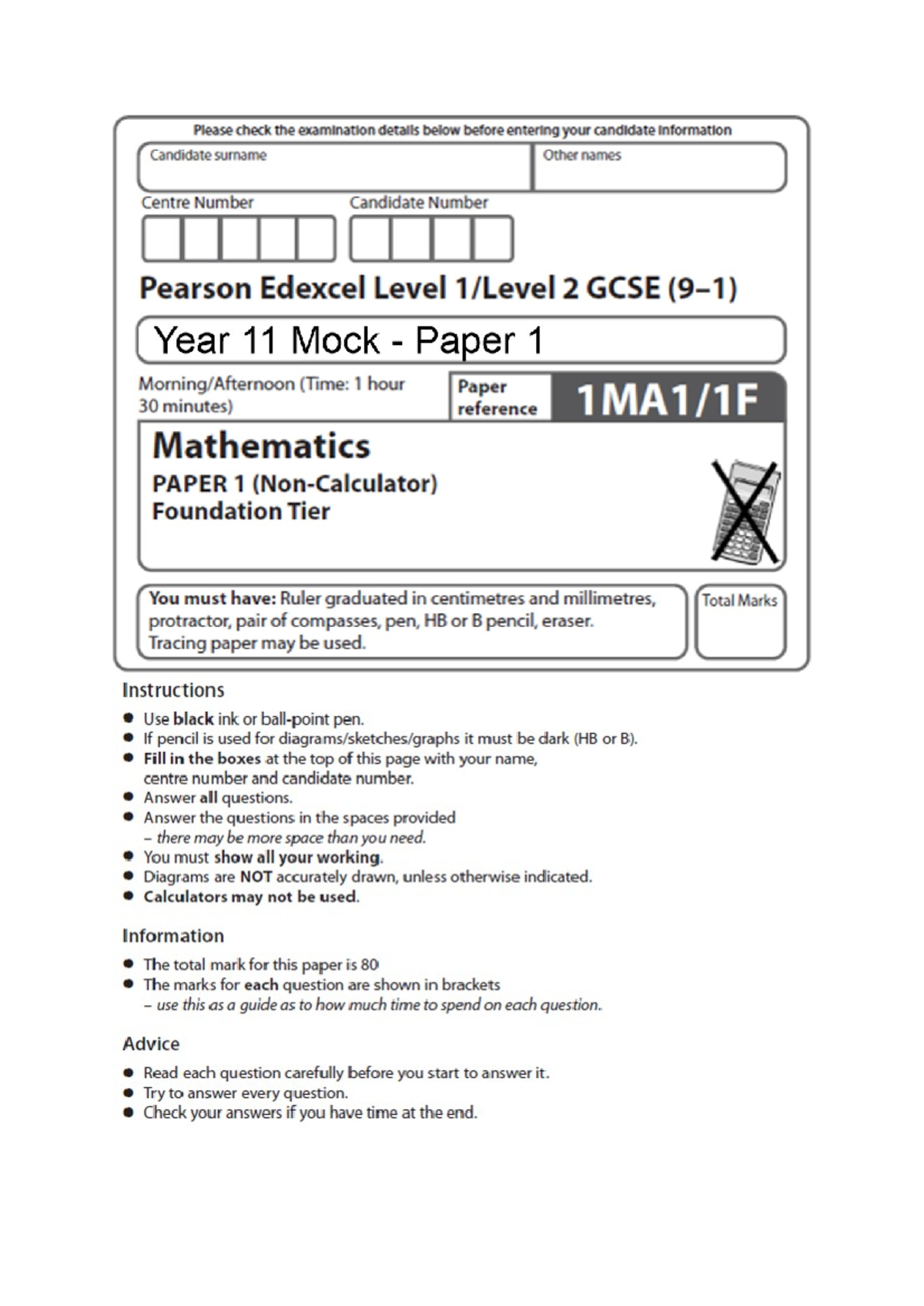 Set 9 - Foundation Tier Maths Paper 1 Questions & Solutions - Studocu