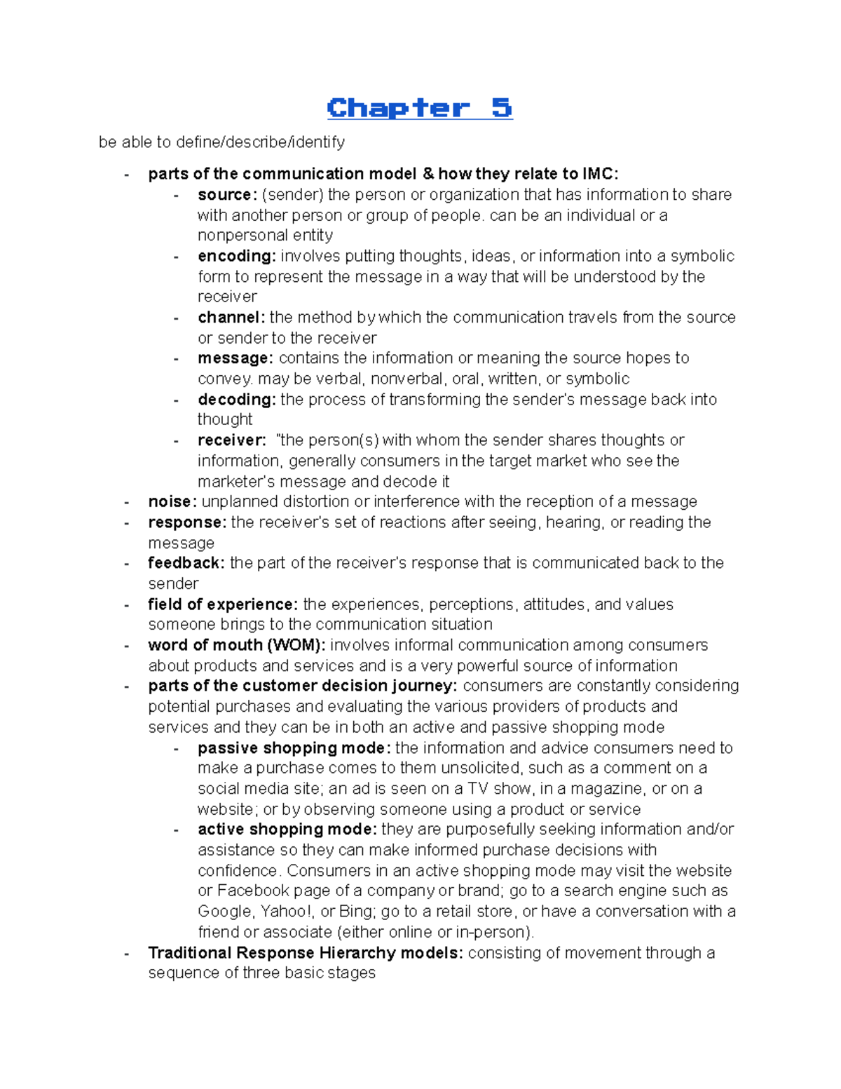 Chapter 5 - Professor: Nathan David - Chapter 5 be able to define ...