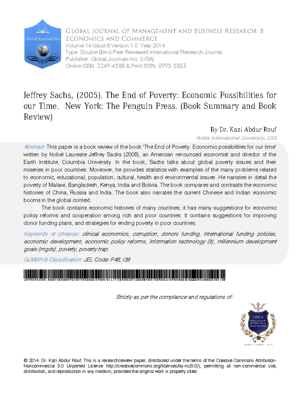 Book Review: The End of Poverty by Jeffrey Sachs (2005) - Studocu