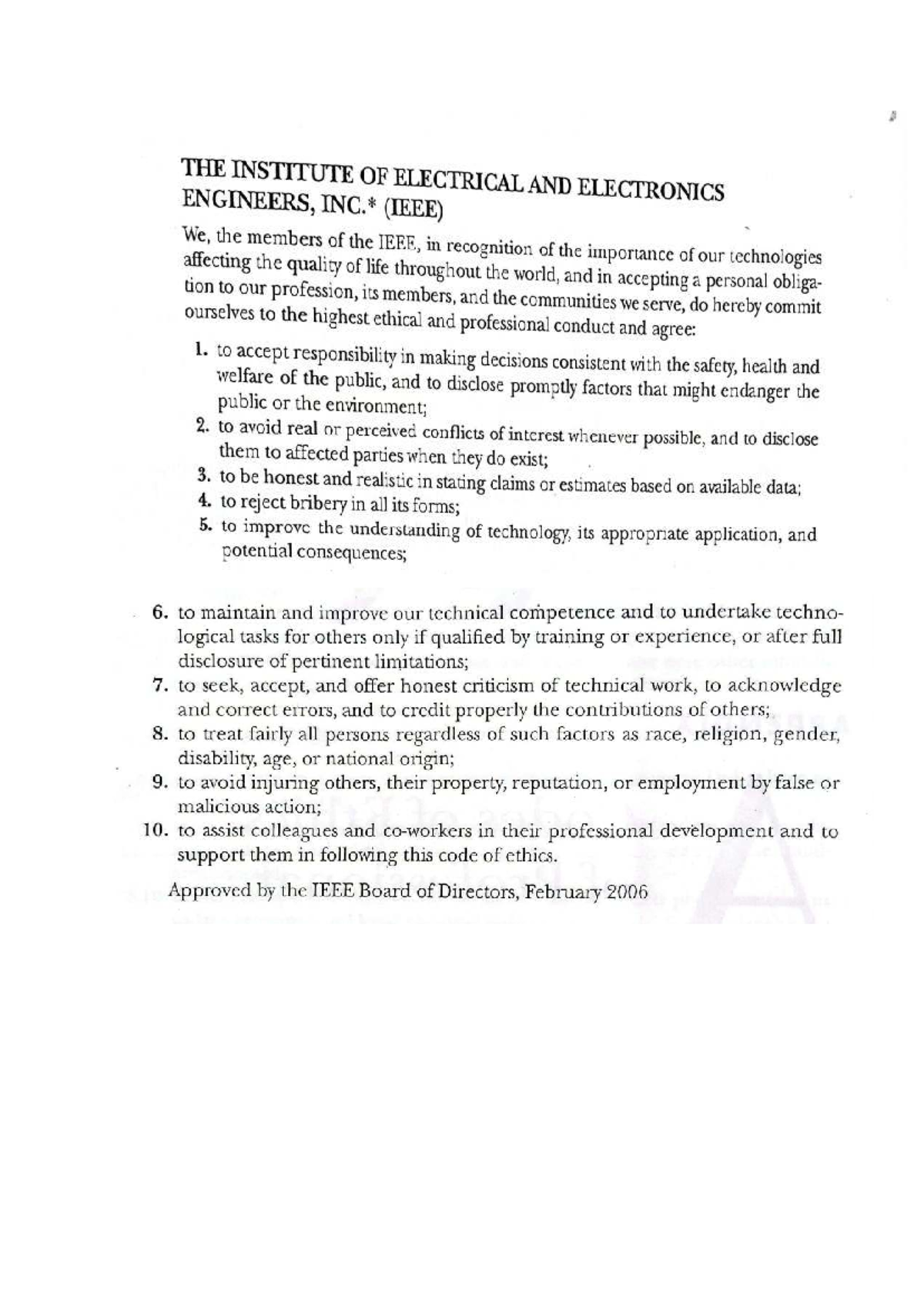 IEEE Code of Ethics - Commitment to Professional Conduct - Studocu