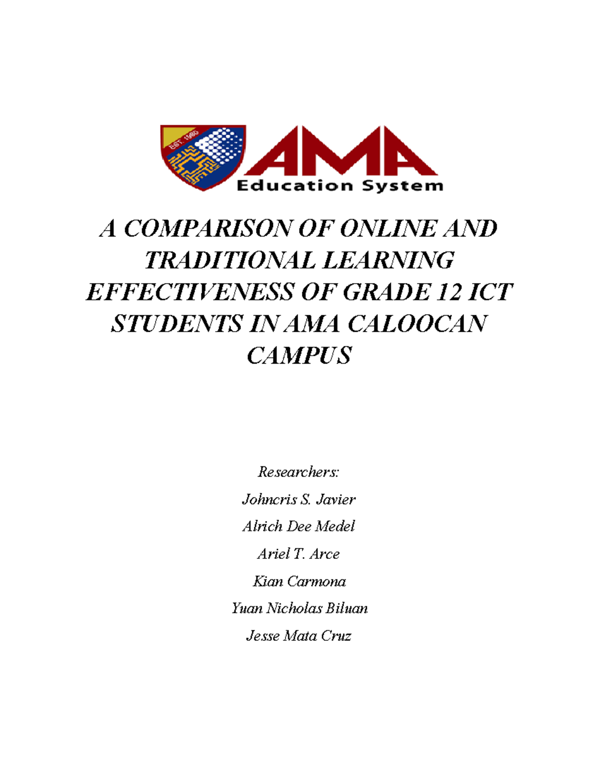 Comparative Study on Online vs Traditional Learning for Grade 12 ICT ...