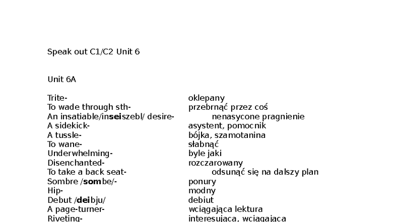 Speak Out C1 Unit 6: Vocabulary & Exercises for Units 6A-C - Studocu