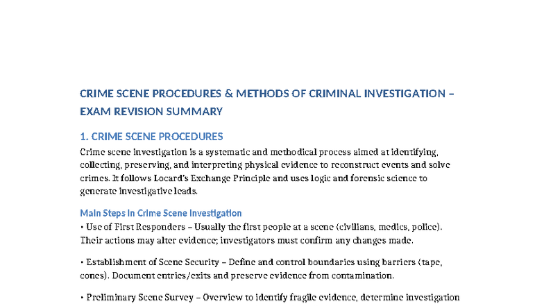 Crime Scene Procedures Revision Summary - CRIME SCENE PROCEDURES ...
