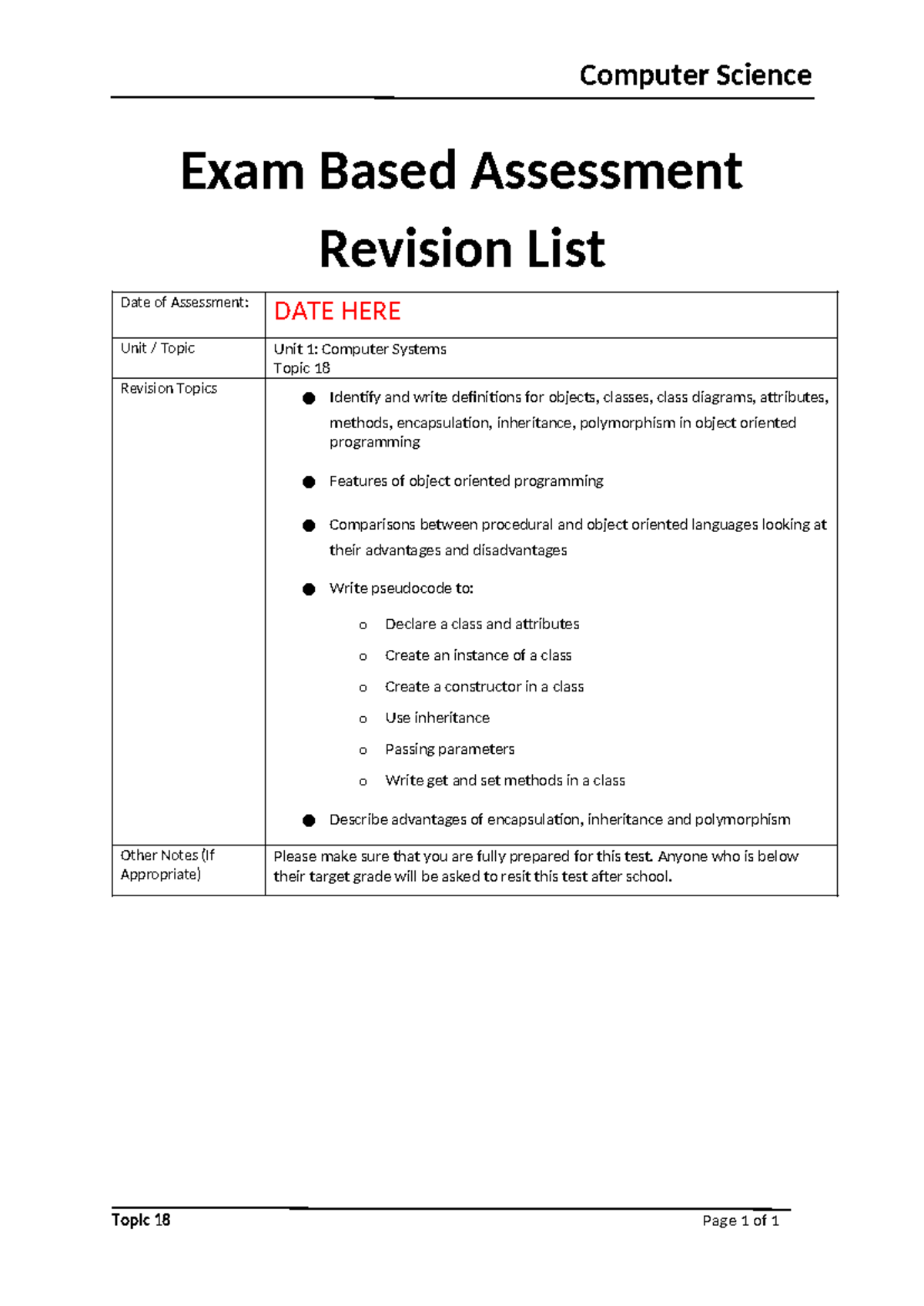 Revision List Computer science - Computer Science Exam Based Assessment ...