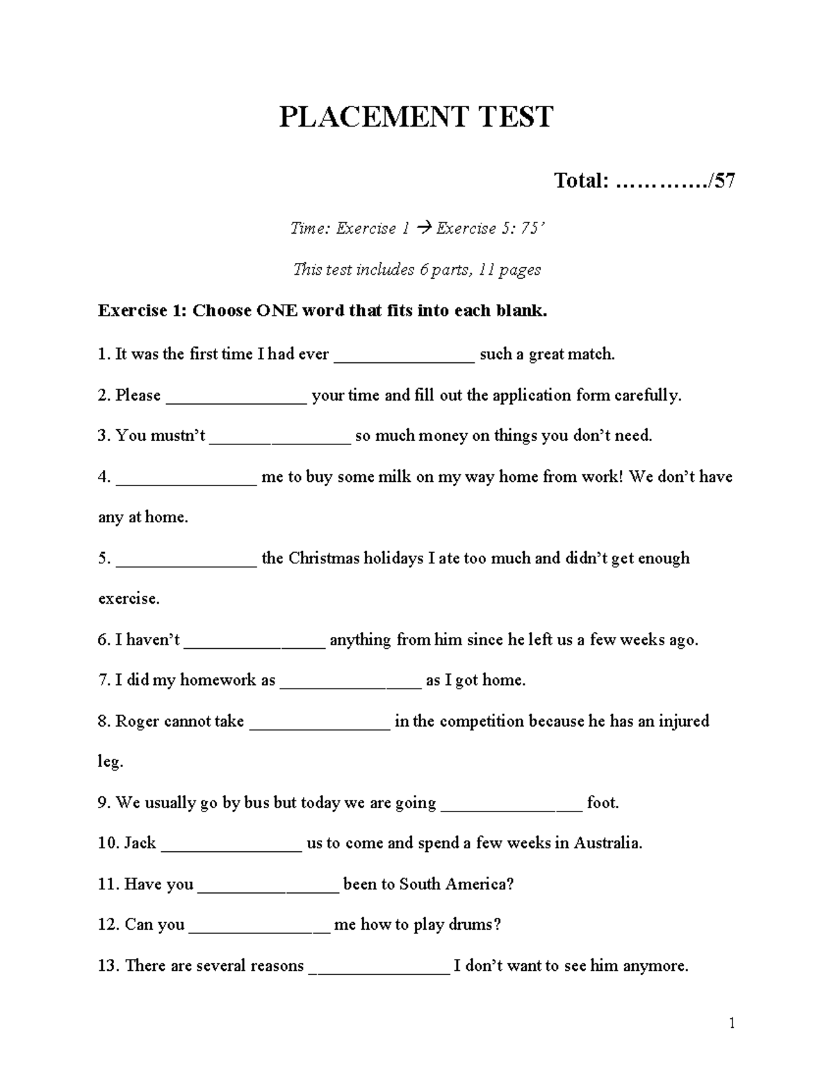 Placement Test: Comprehensive Review for Em Minh - Studocu