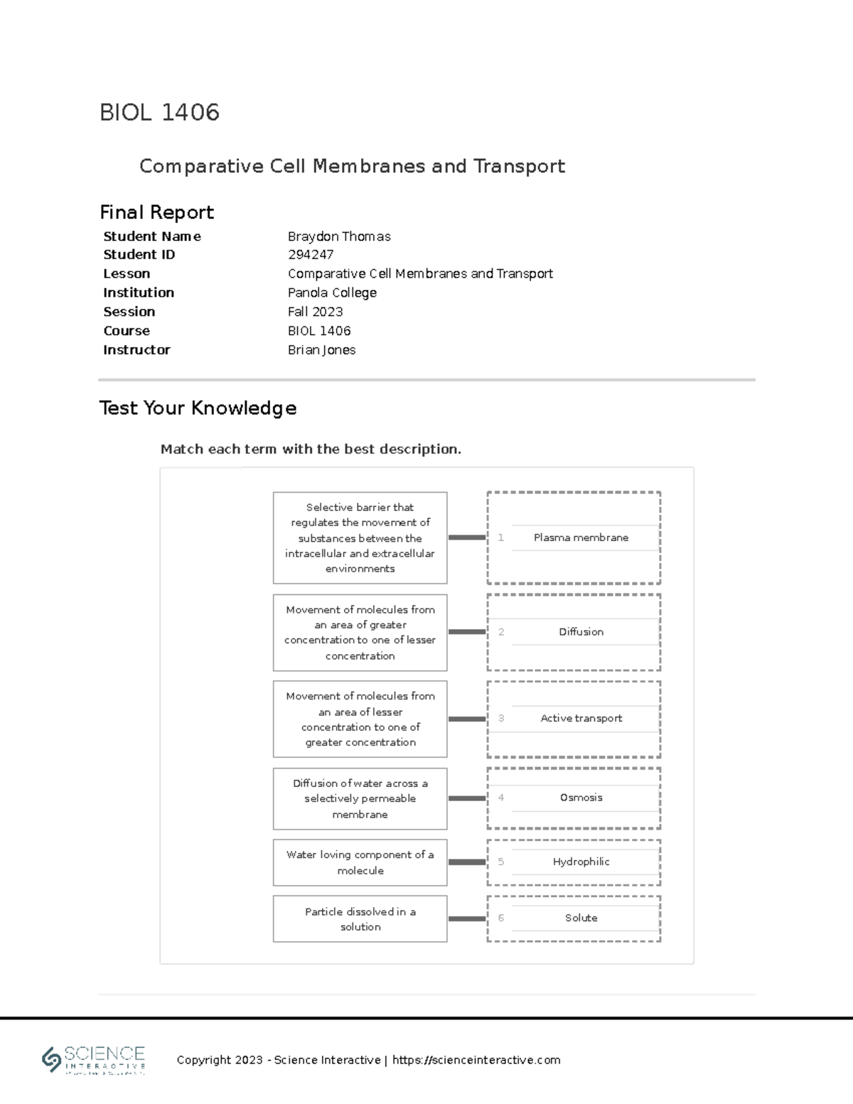 BIOL 1406 Final Report on Comparative Cell Membranes & Transport - Studocu