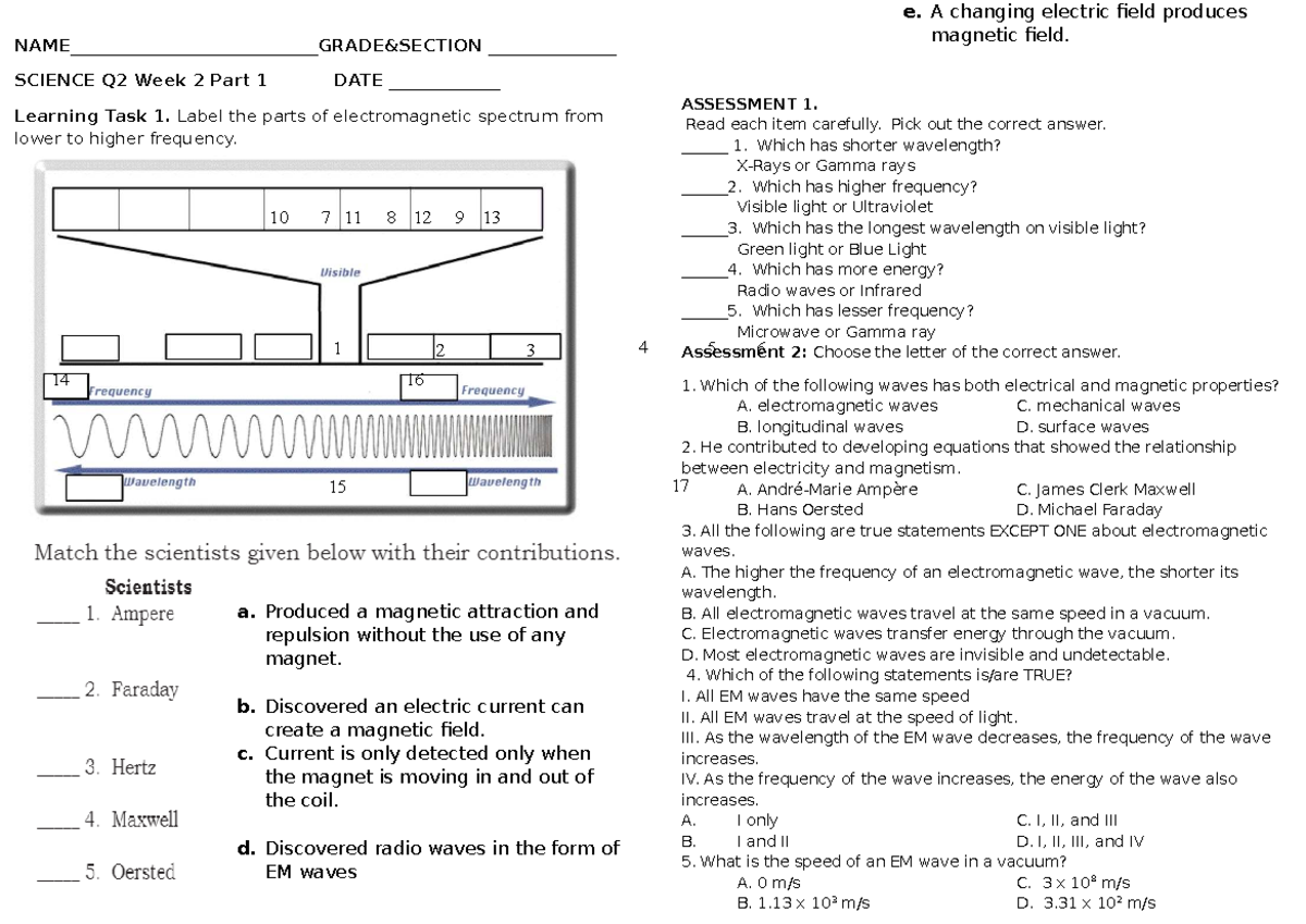 Electromagnetic Spectrum & Magnetic Fields - SCIENCE Q2 W2 Part 1 - Studocu
