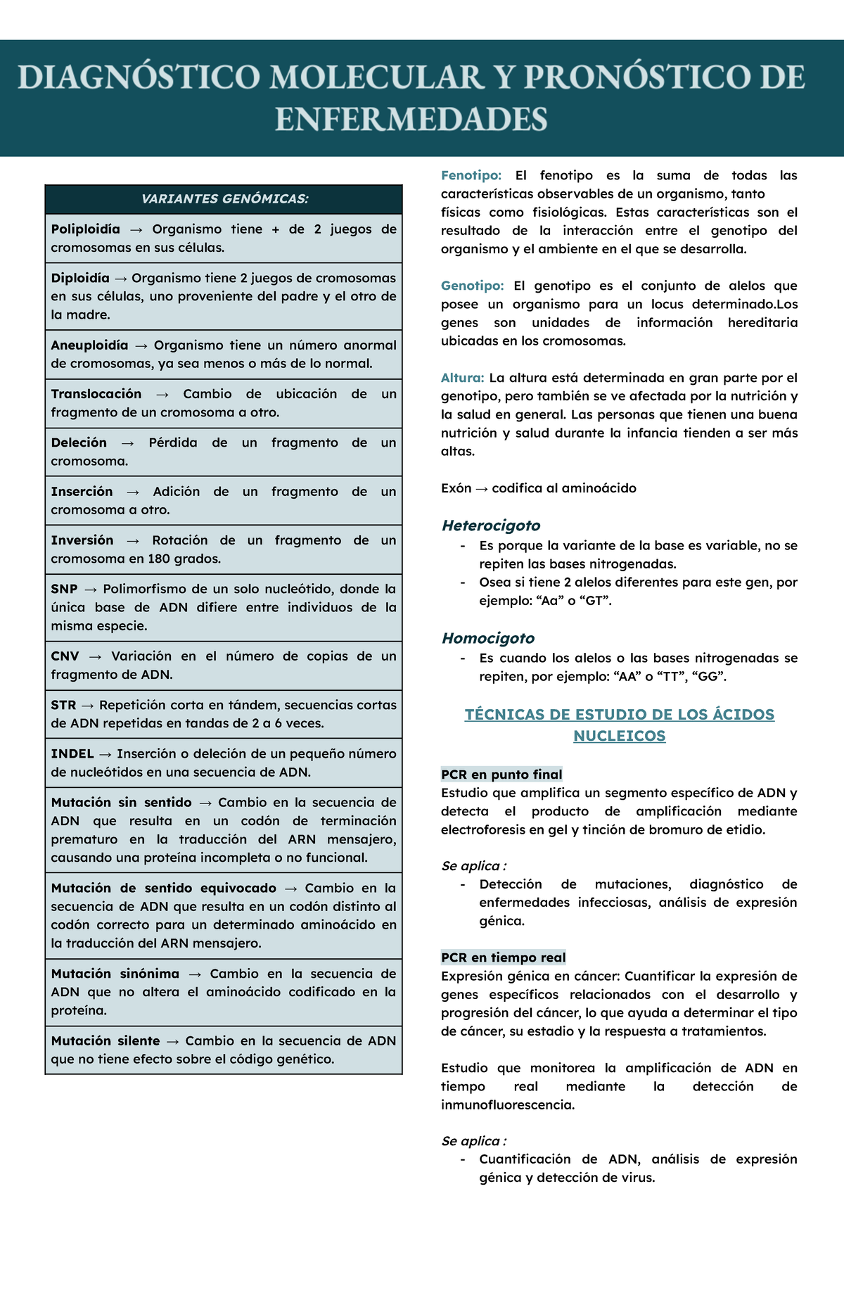 VARIANTES GENÓMICAS Y TÉCNICAS DE ESTUDIO EN BIOTEC 101 - Studocu