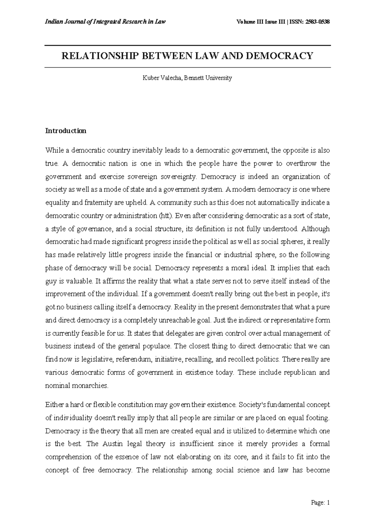 Relationship Between Law and Democracy: A Study on Jurisprudence - Studocu