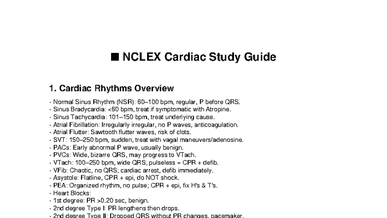 NCLEX Cardiac Study Guide: Key Rhythms & ECG Insights - Studocu