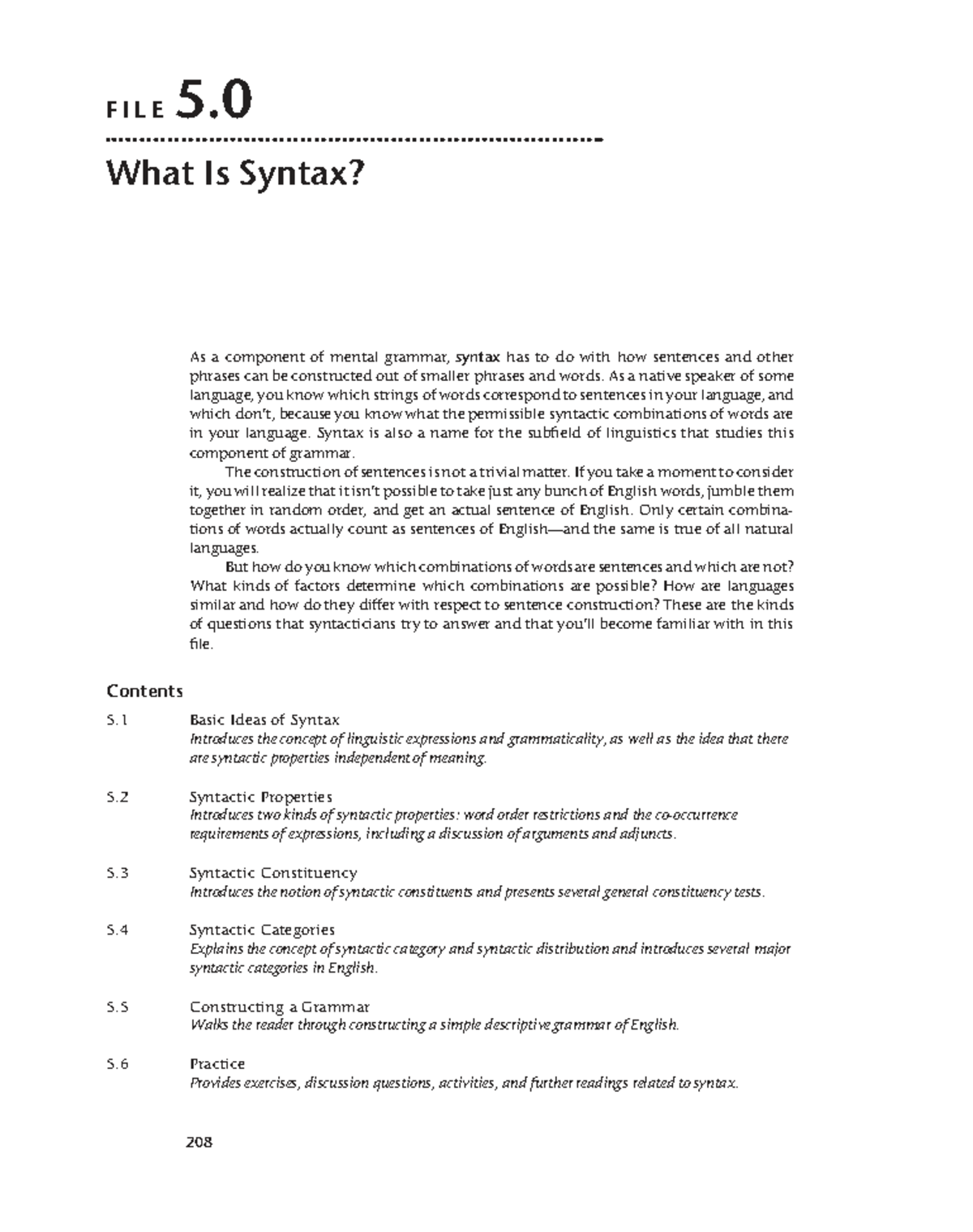 Syntactic Constituents and Categories: An Overview of Syntax (FILE 5.0 ...