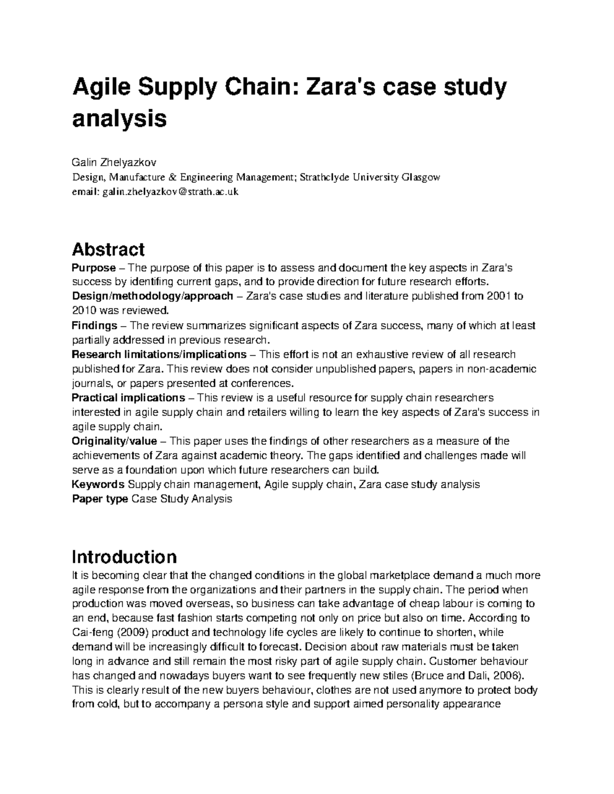 Zara's Agile Supply Chain: A Comprehensive Case Study Analysis - Studocu