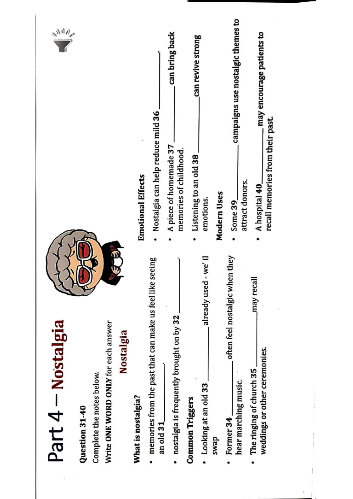 Nostalgia - Part 4 Notes for IELTS Listening Exam - Studocu