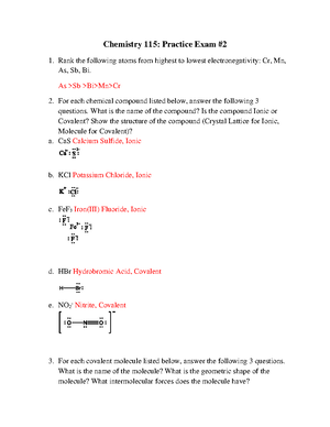 Chemistry 115: Final Exam Practice Questions and Solutions - Chemistry ...